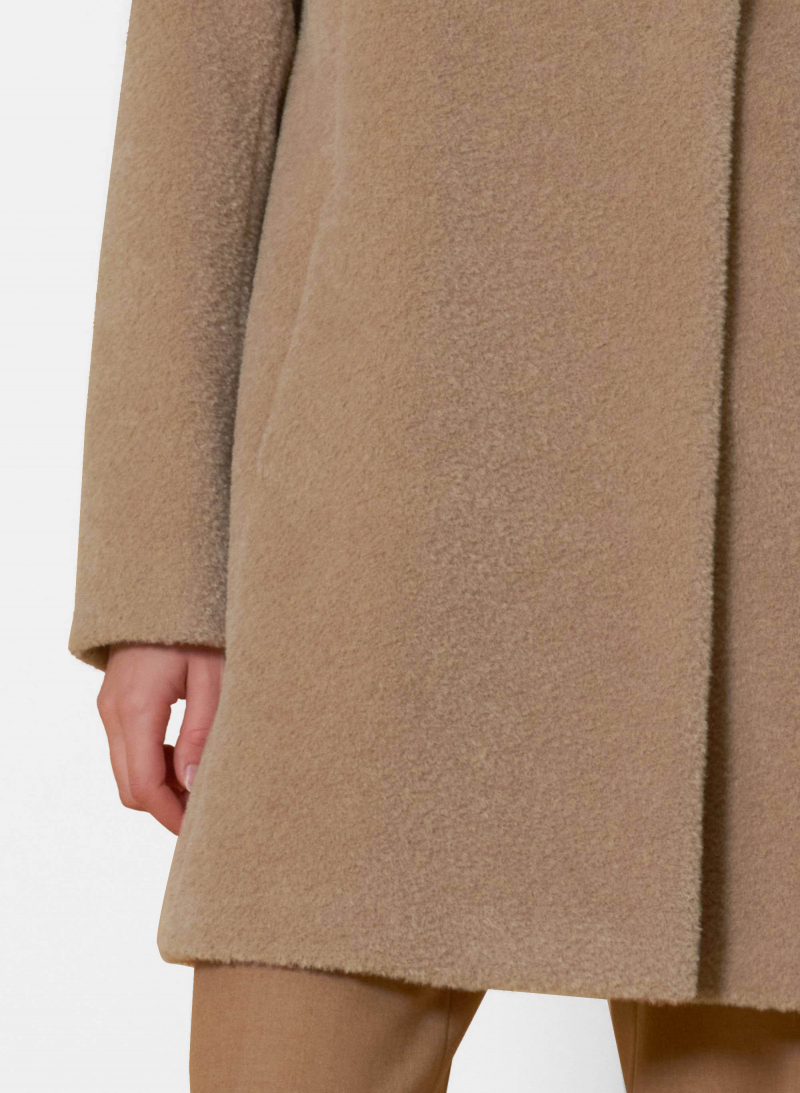 Short flared dark beige wool and alpaca coat with crossover collar | C