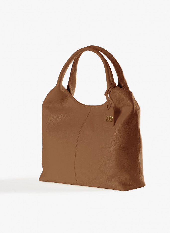Maxi tobacco color shoulder bag in genuine leather | Cinzia Rocca