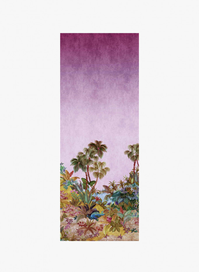 Lilac color pure silk scarf with tropical pattern | Cinzia Rocca